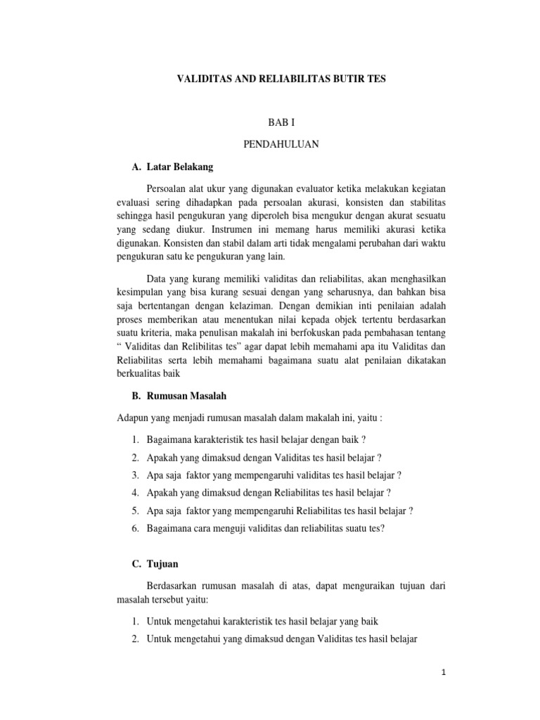 Validitas Dan Reliabilitas Tes | PDF