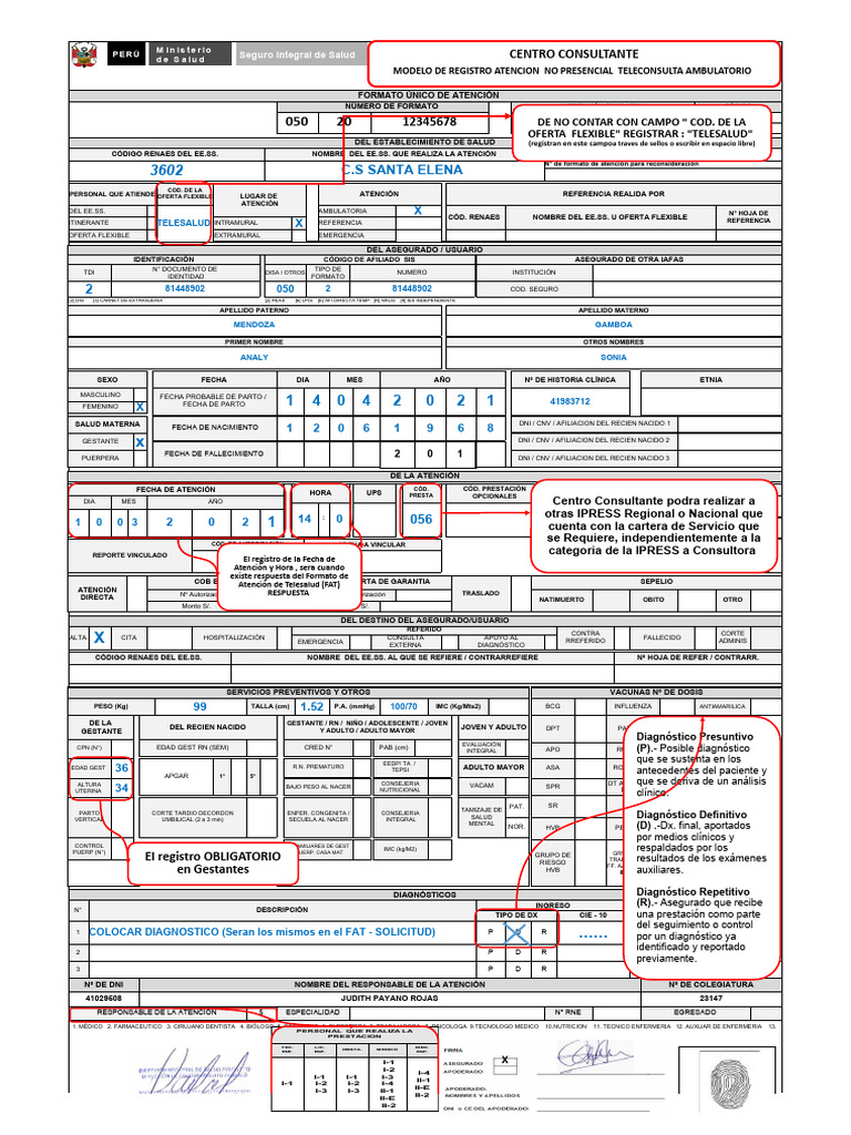 Modelo de Fua Teleinterconsulta Cod Prest. 056 Centro Consultante | PDF | Documento de identidad ...