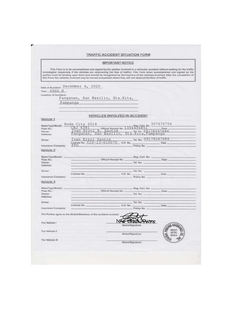 Traffic Accident Situation Form | PDF