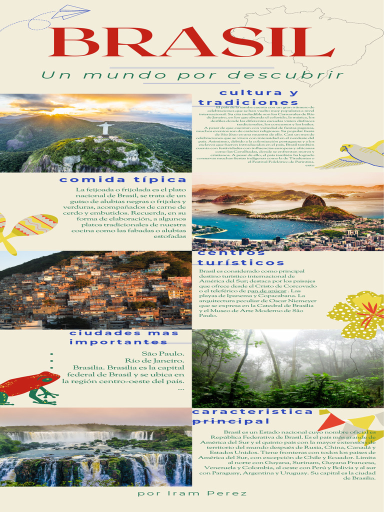 Infografia Lugares Turisticos de Brasil Ilustrado Rojo y Azul | PDF ...