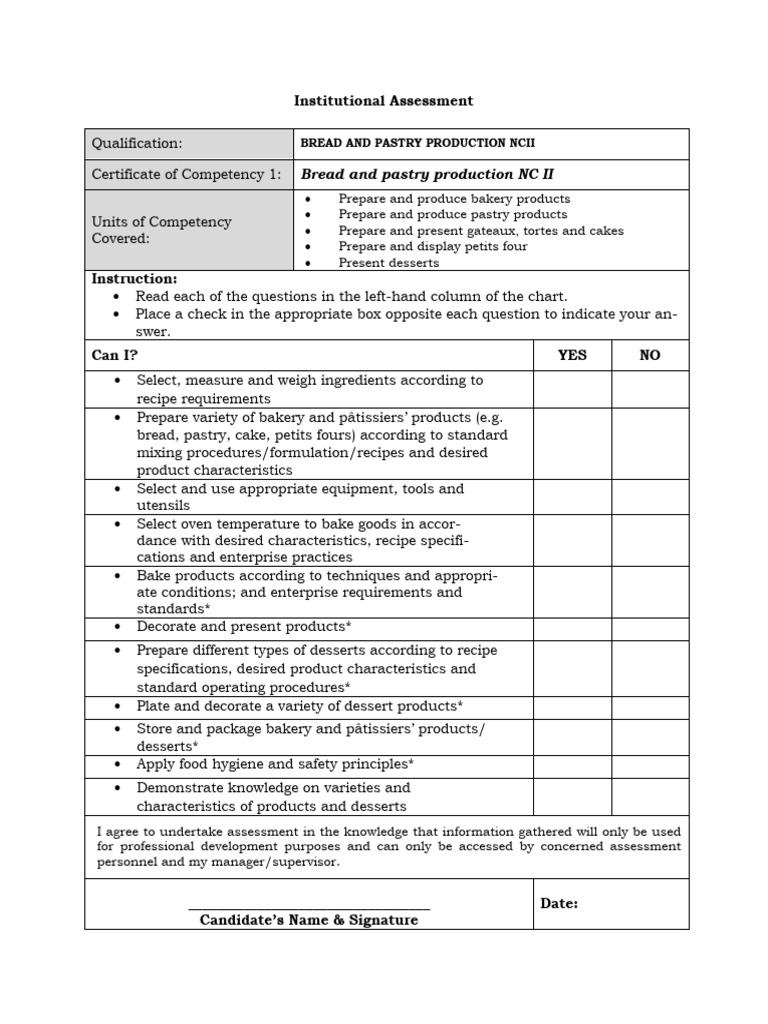 Institutional Assessment | PDF | Cakes | Bakery