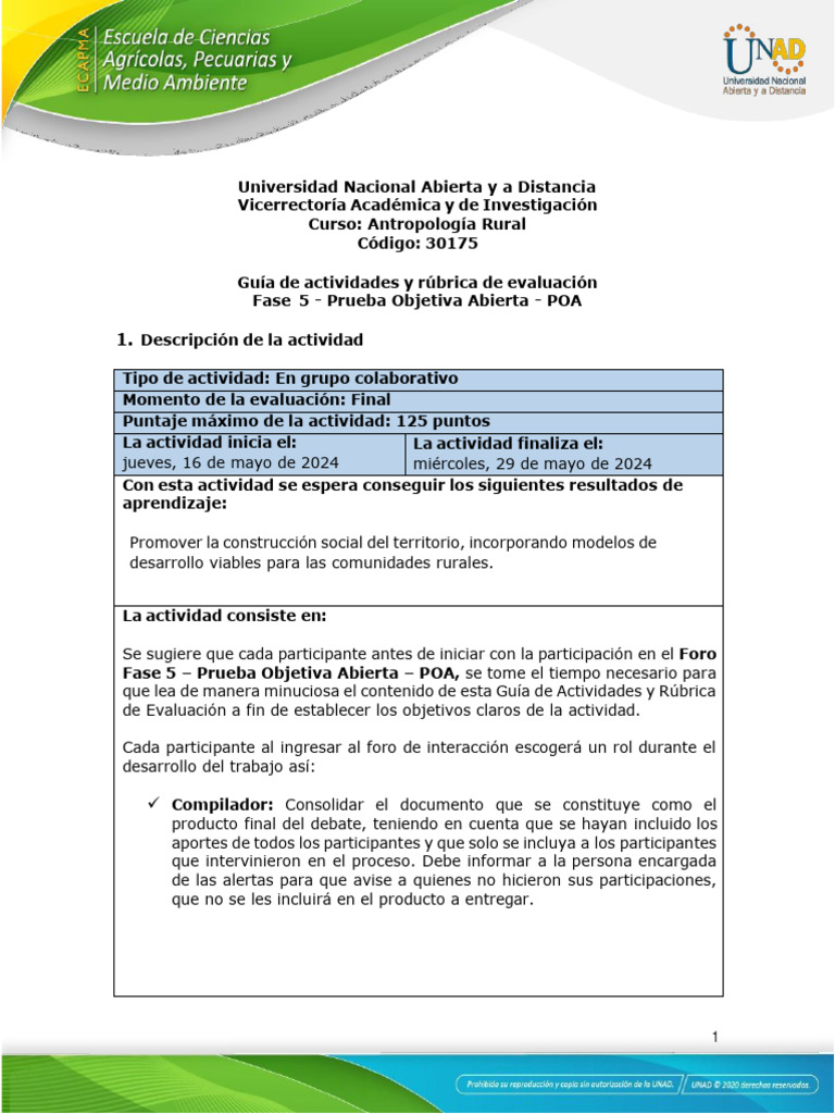 Guía de Actividades y Rúbrica de Evaluación - Fase 5 - Prueba Objetiva Abierta - POA | PDF ...