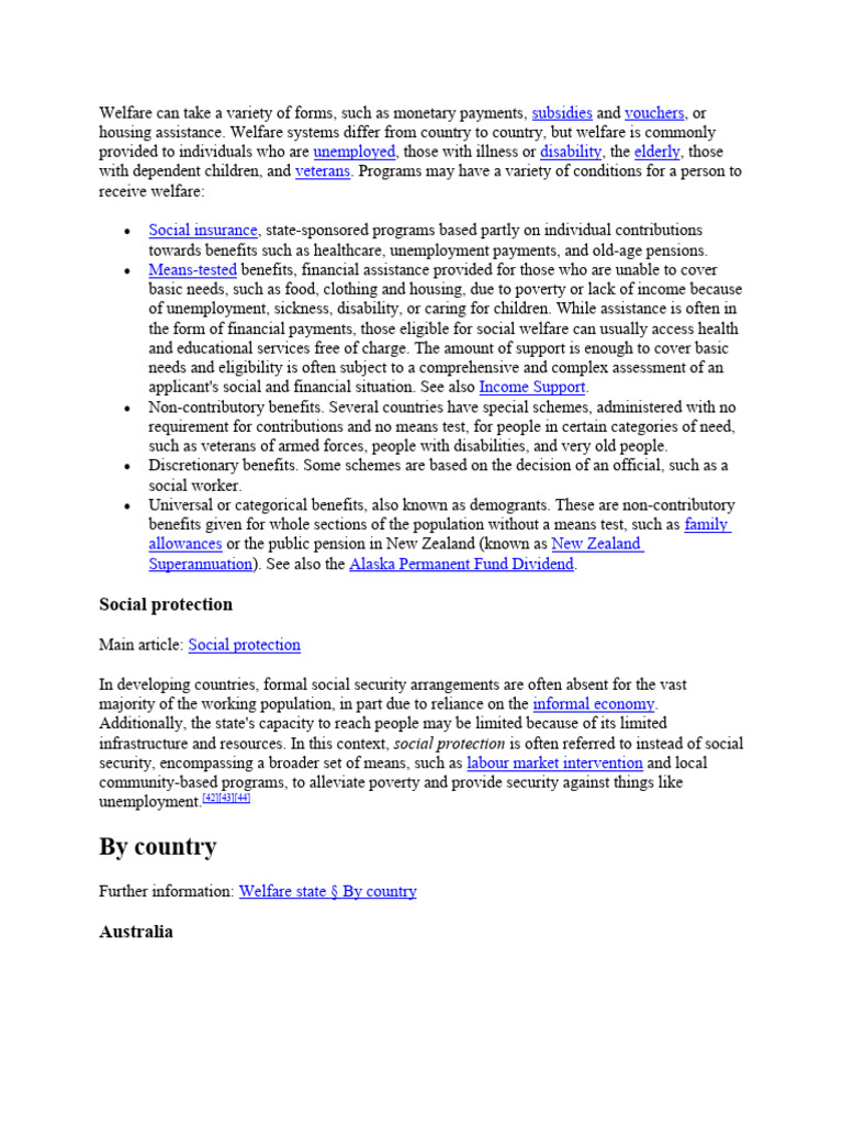 Types of Welfare Systems Explained | PDF | Welfare | Pension