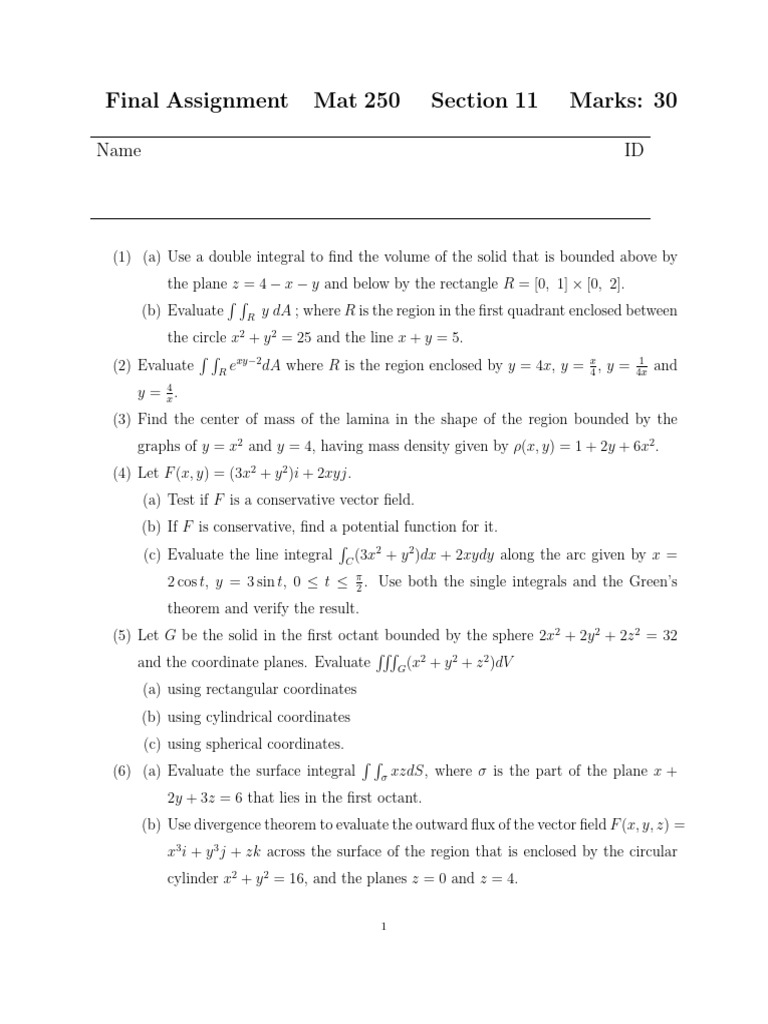 Assignment Mat 250 May 11 2021 | PDF | Sphere | Mathematics