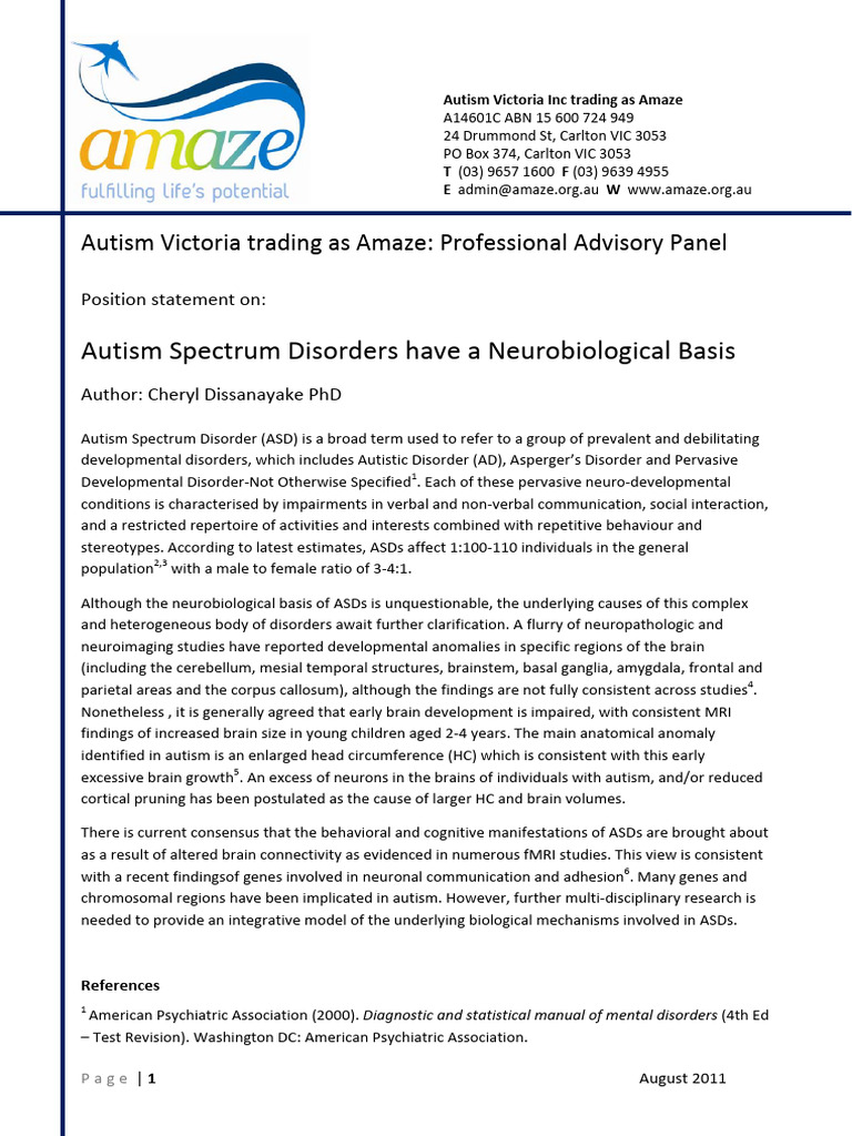Neurobiological Basis of Autism Spectrum Disorders | PDF | Autism Spectrum | Developmental Disorder