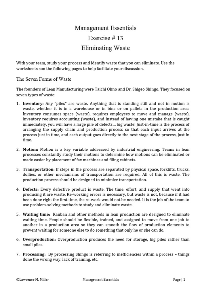 Management Essentials - Exercise 13 | PDF | Lean Manufacturing ...