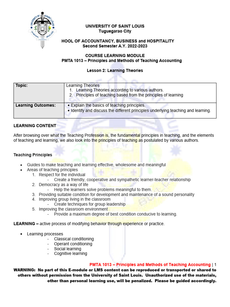 Lesson 2 Learning Theories | Download Free PDF | Learning | Learning Theory (Education)