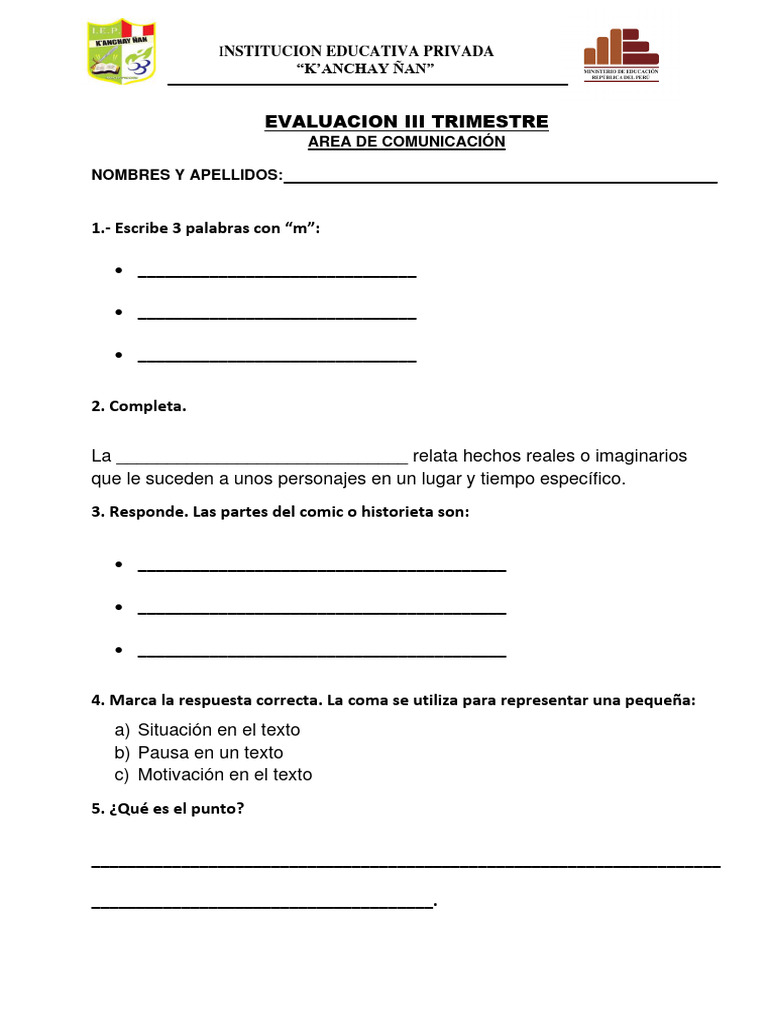 Evaluacion Final Del Area de Comunicacion | PDF | Sintaxis | Gramática