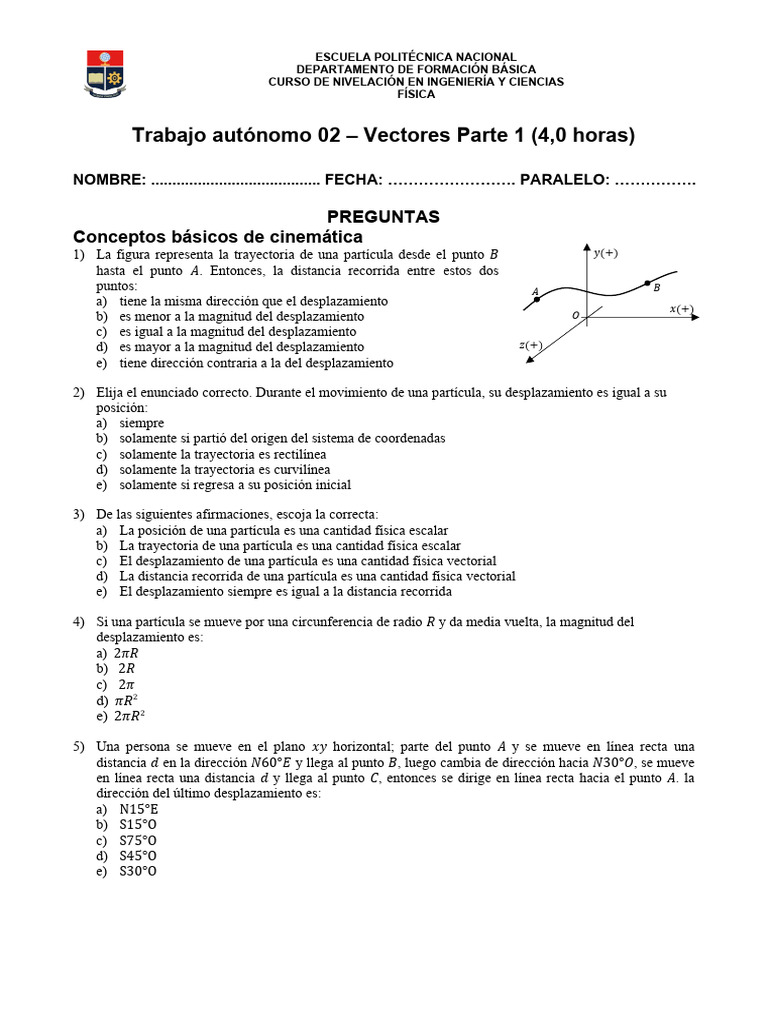 Desplazamiento y Vectores en Cinemática | PDF | Vector Euclidiano ...