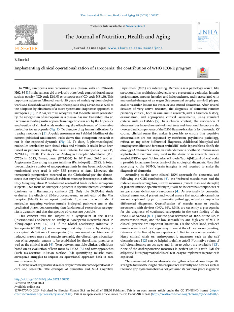2024 - Implementing Clinical Operationalization of Sarcopenia The ...