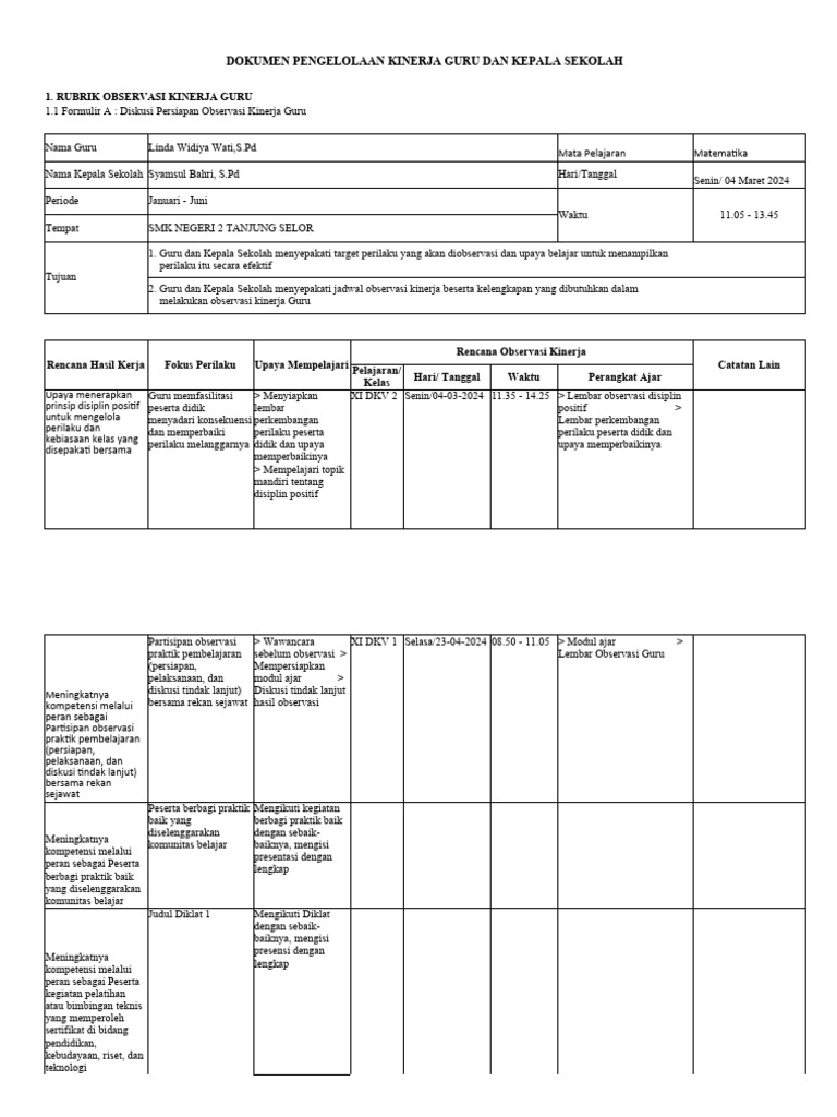 Form Observasi Guru | PDF