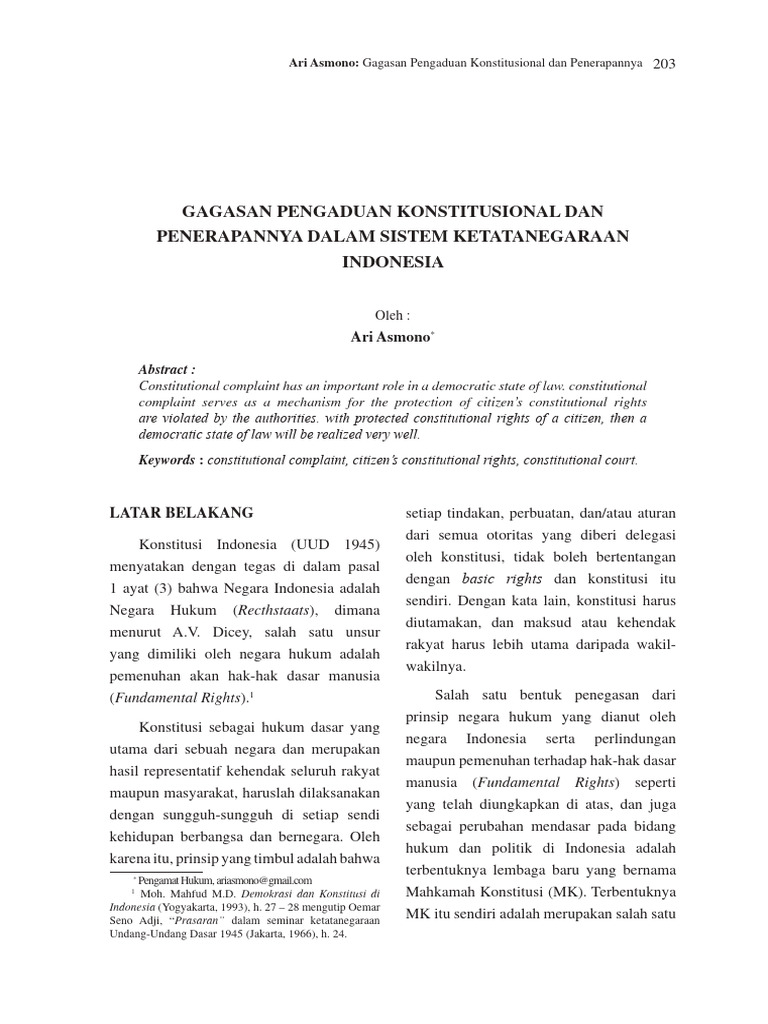 Gagasan Pengaduan Konstitusional Dan Penerapannya Dalam Sistem ... Gagasan Pengaduan Konstitusional Dan Penerapannya Dalam Sistem ...