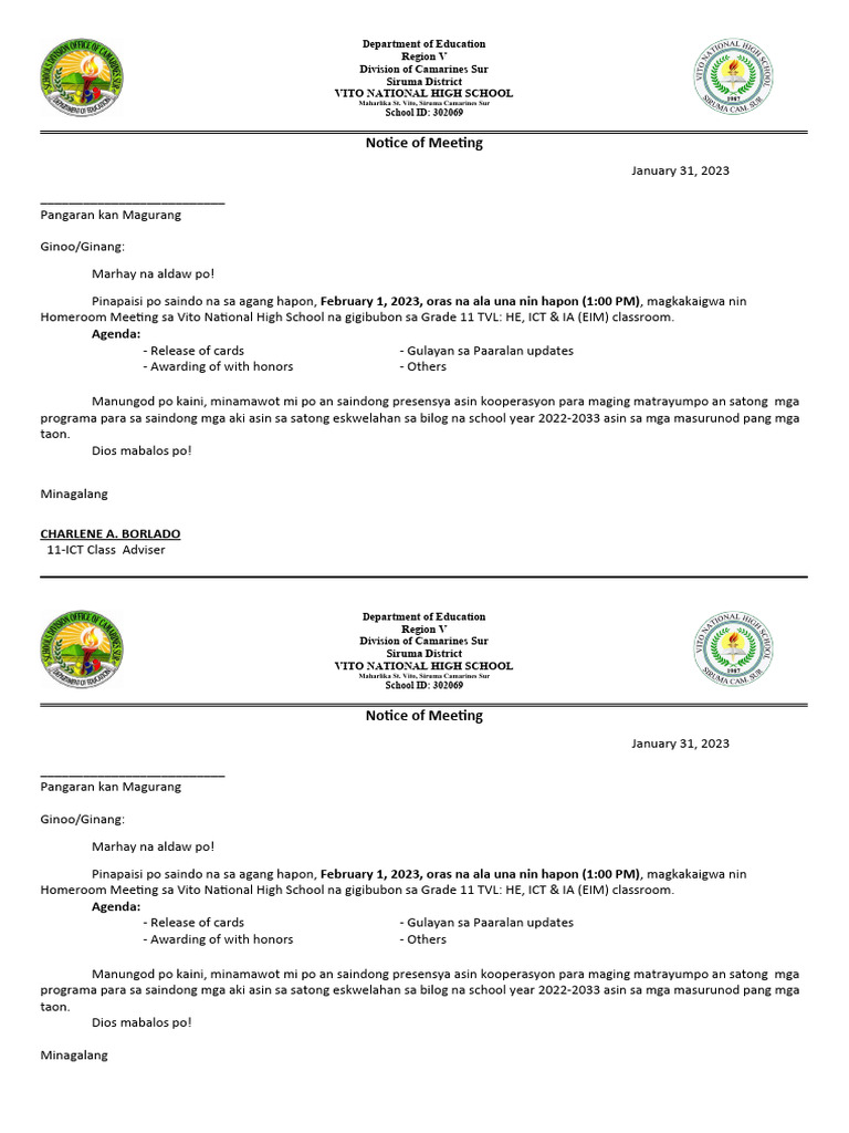 Notice of Meeting SPTA | PDF