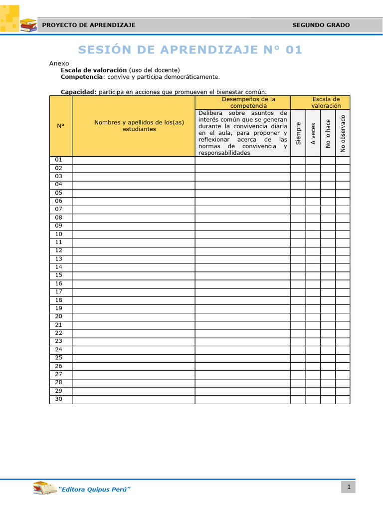 Anexo de Sesiones - Proyecto de Aprendizaje I - Editora Quipus Perú | Descargar gratis PDF ...