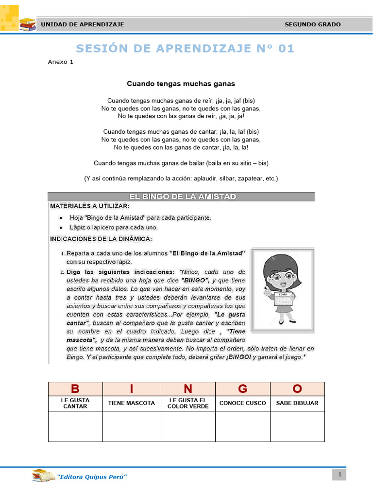 Anexo de Sesiones - Unidad de Aprendizaje I - Editora Quipus Perú | PDF | Aprendizaje | Perú