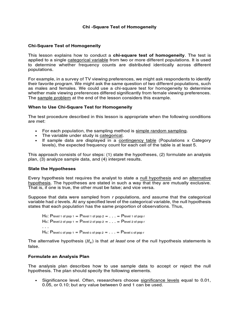 Chi-Square Test of Homogeneity Explained | PDF | Statistical Hypothesis ...