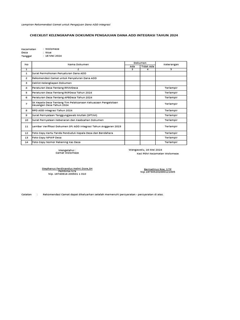 Checklist RPD & Siltap | PDF