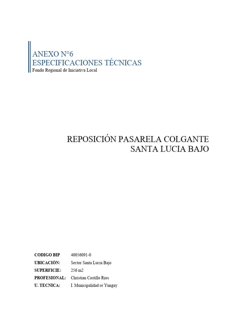 Especificaciones Tã Cnicas Reposiciã N Pasarela Colgante Santa Luci ... Especificaciones Tã Cnicas Reposiciã N Pasarela Colgante Santa Luci ...