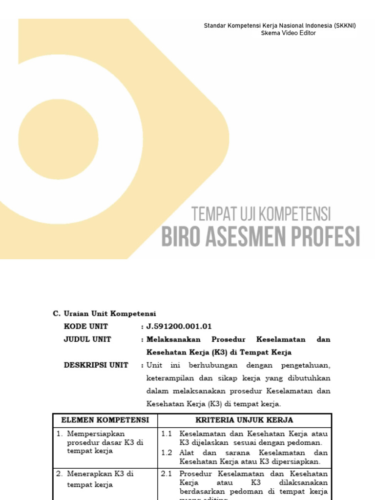 Skema Video Editor: Prosedur K3 dan Editing | PDF