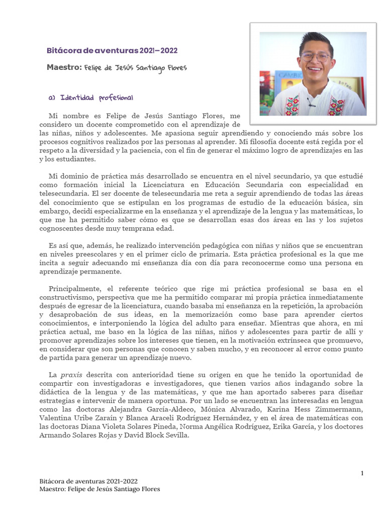 Bitácora Docente: Aprendizajes 2021-2022 | PDF | Enseñando | Maestros