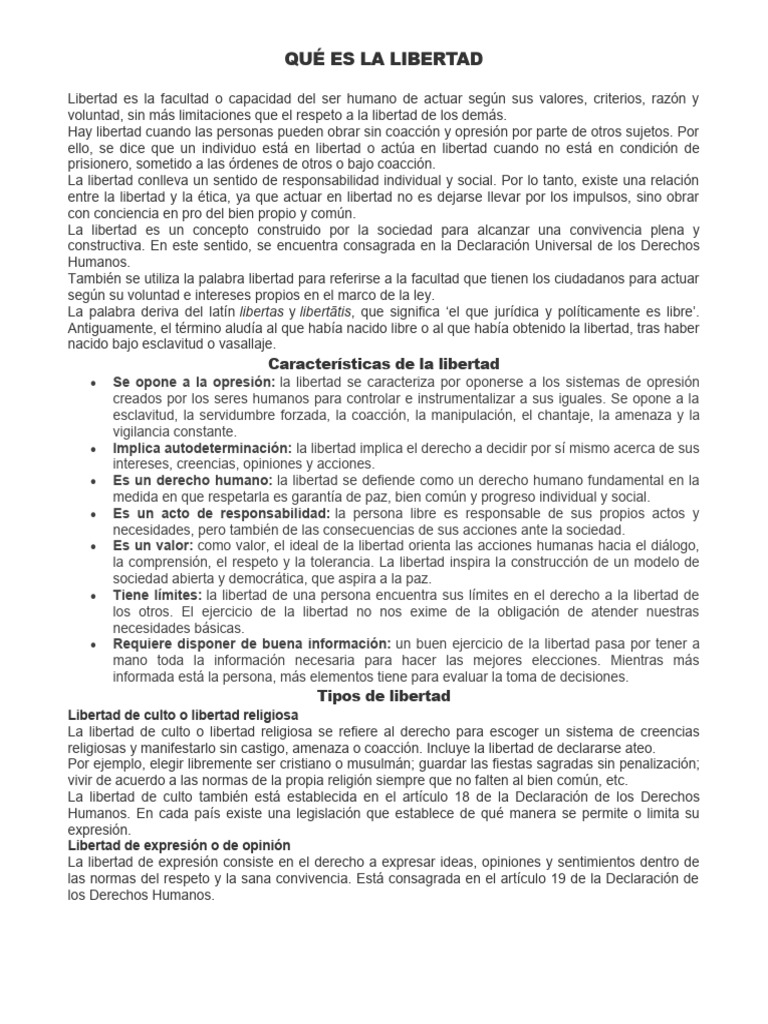 Qué Es La Libertad | Descargar gratis PDF | Libertad | Libertad de expresión