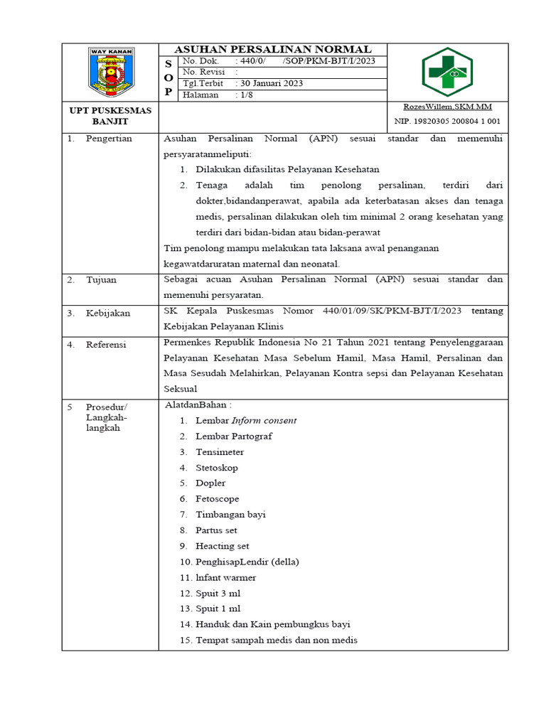 Hal 3-12 Sop Asuhan Persalinan Normal | PDF | Sains & Matematika
