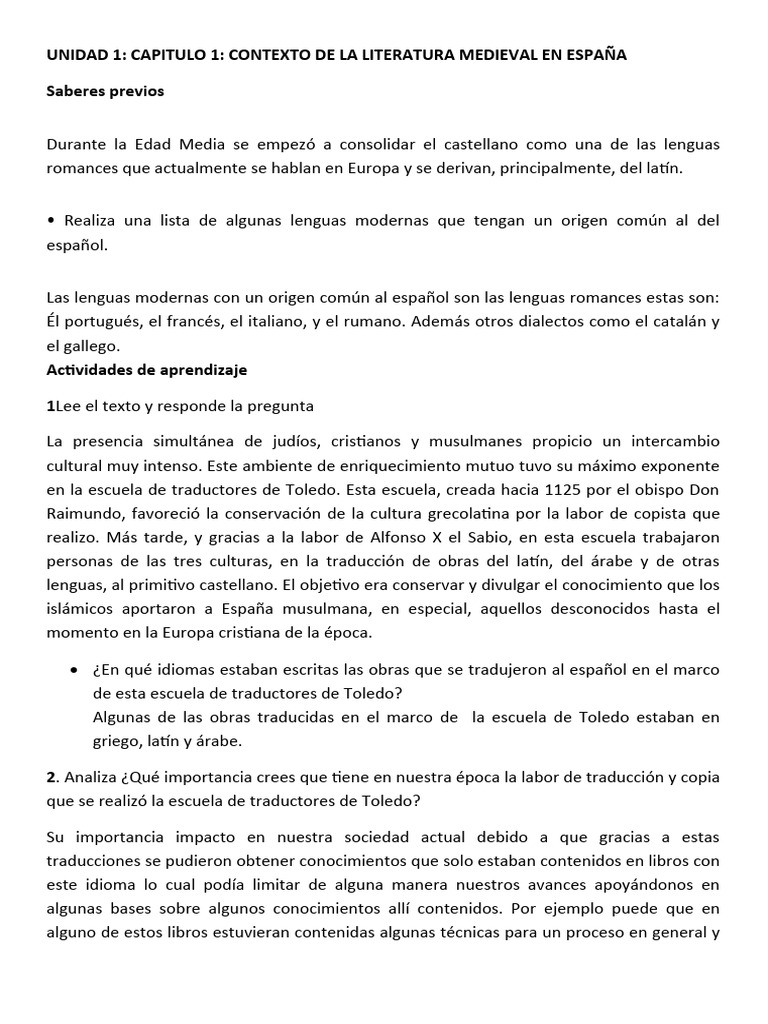 UNIDAD 1 Capitulos 1,2,3,4. | PDF | Traducciones | Lengua española