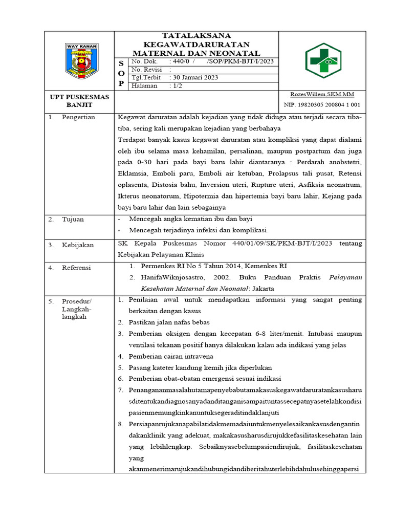 Hal 42-43 Sop Tatalaksana Kegawatdaruratan Maternal Dan Neonatal | PDF