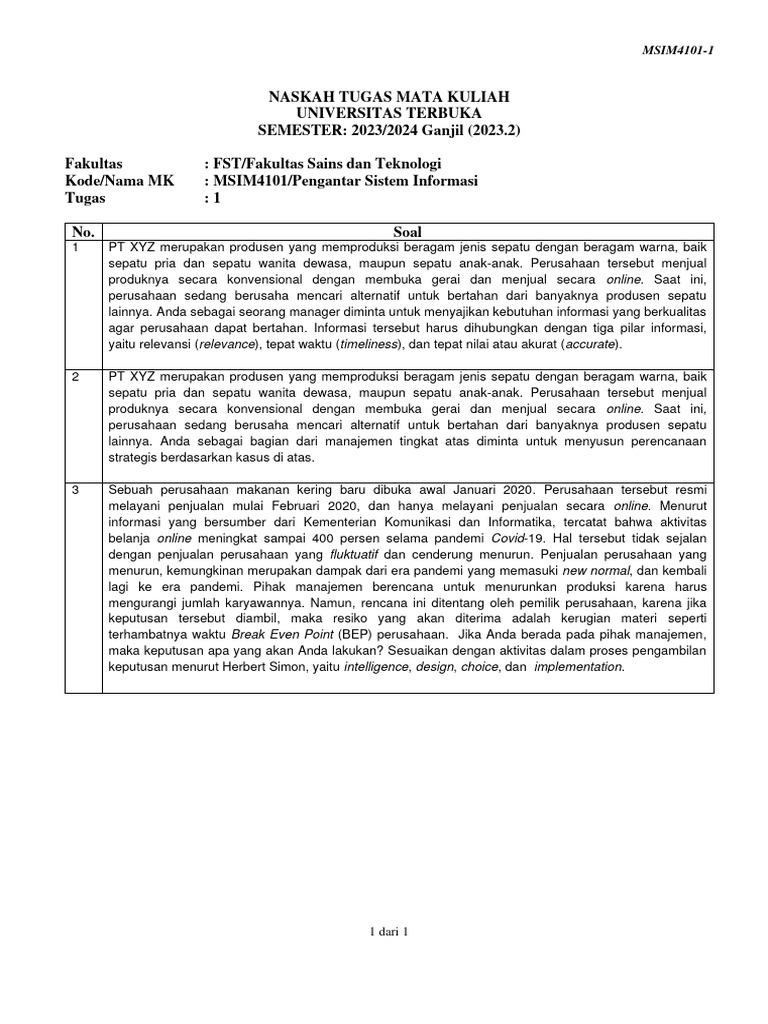 Soal Msim4101 Tmk1 1 | PDF