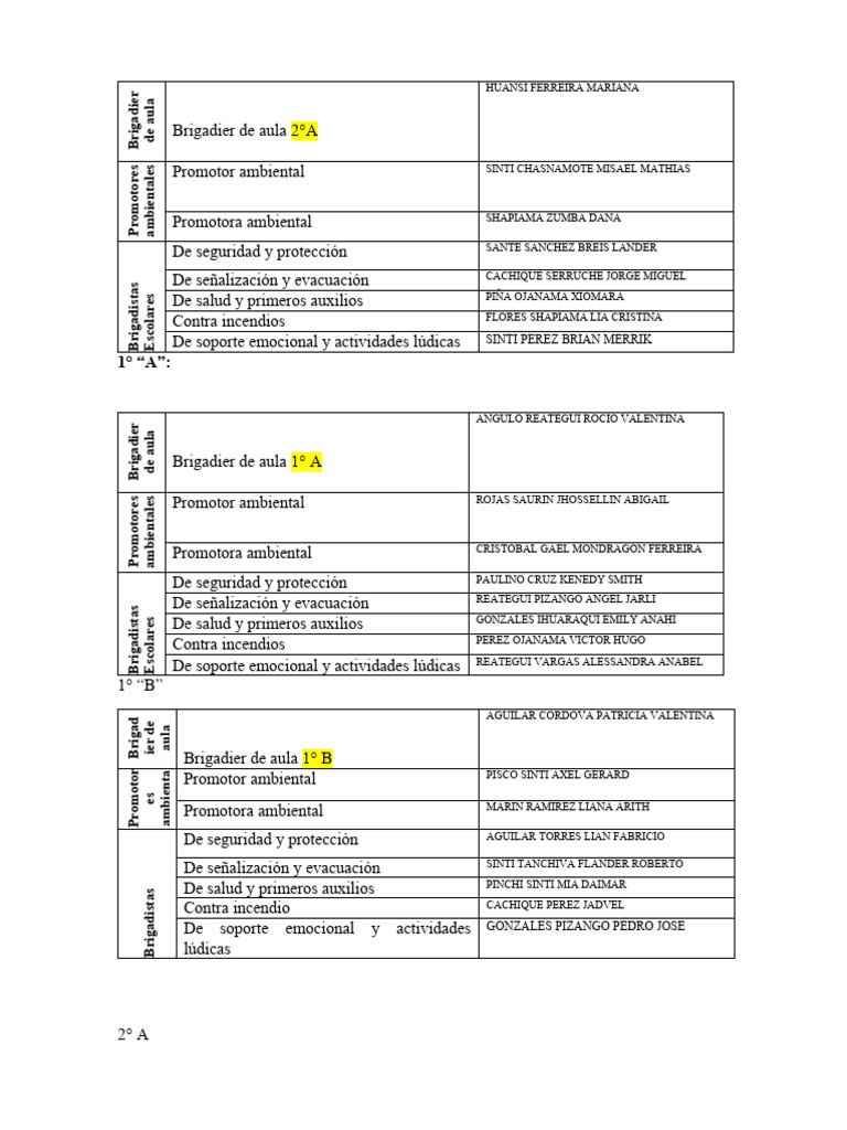 Lideres de Aula y Brigadistas Del Nivel Primaria | PDF | Rango militar | Rangos