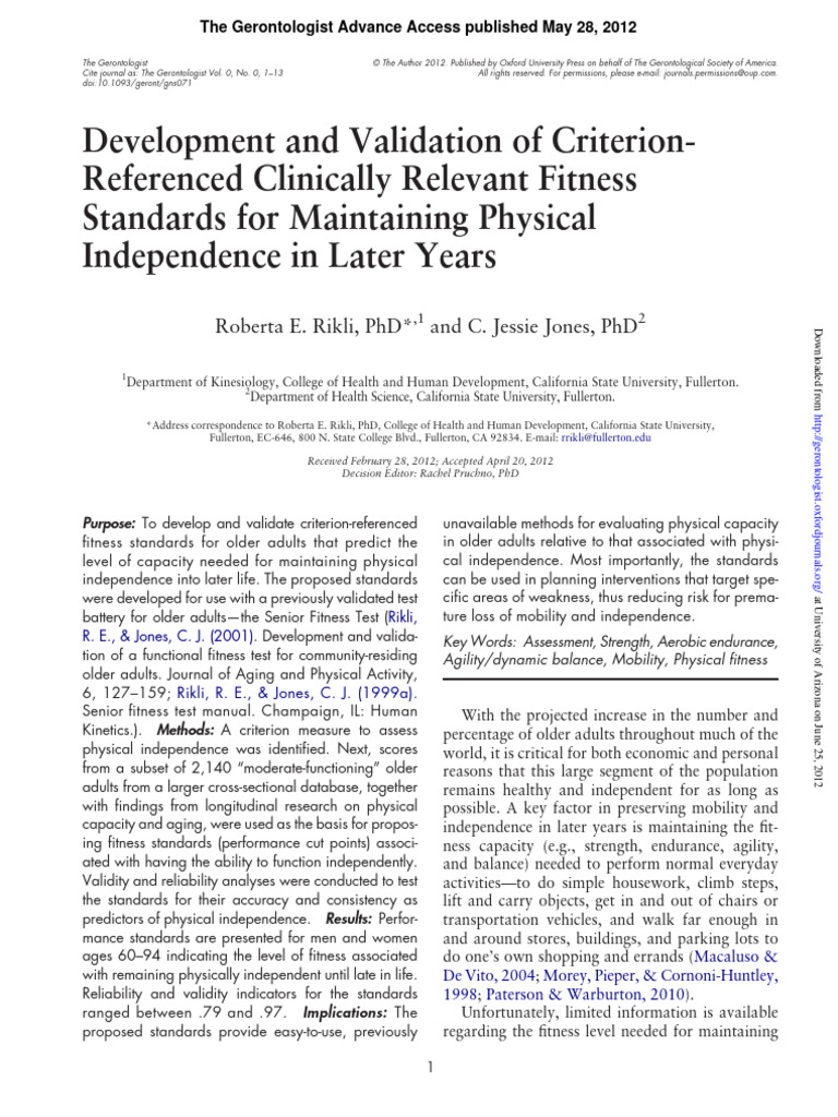 Rikli and Jones 2012 | PDF | Validity (Statistics) | Physical Fitness