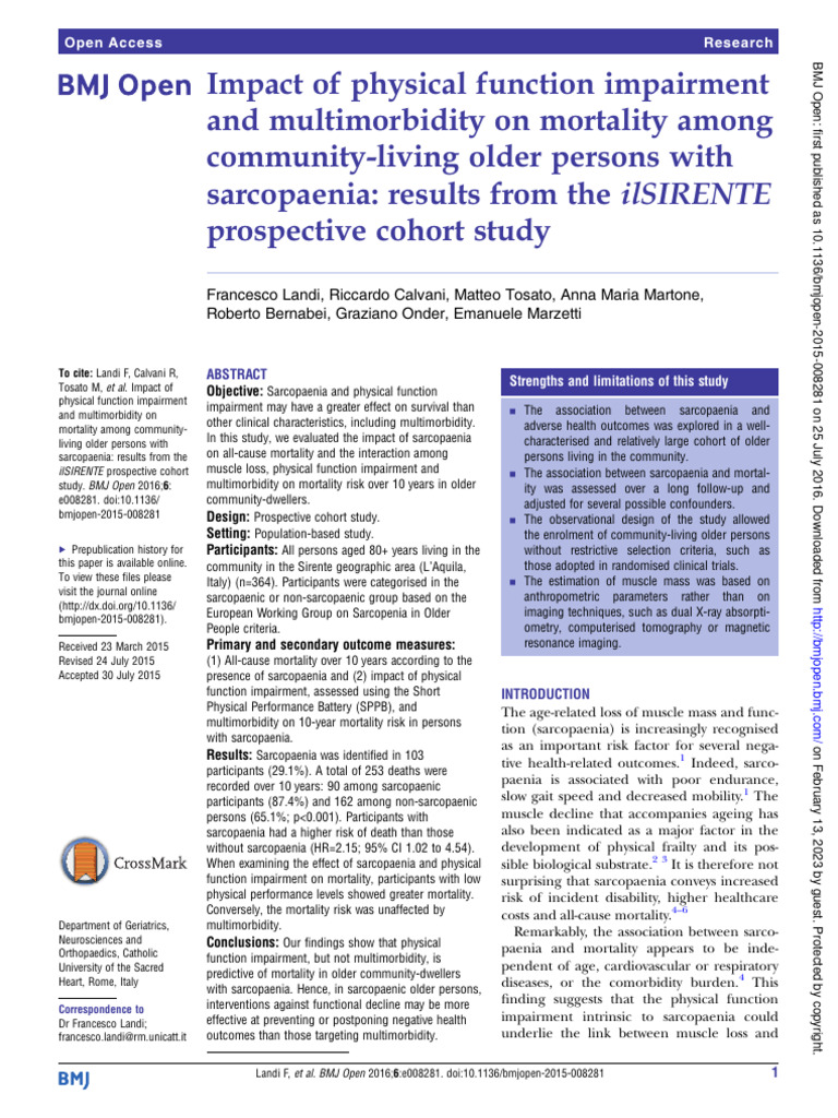 2015 - Impact of Physical Function Impairment and Multimorbidity On Mortality Among Community ...