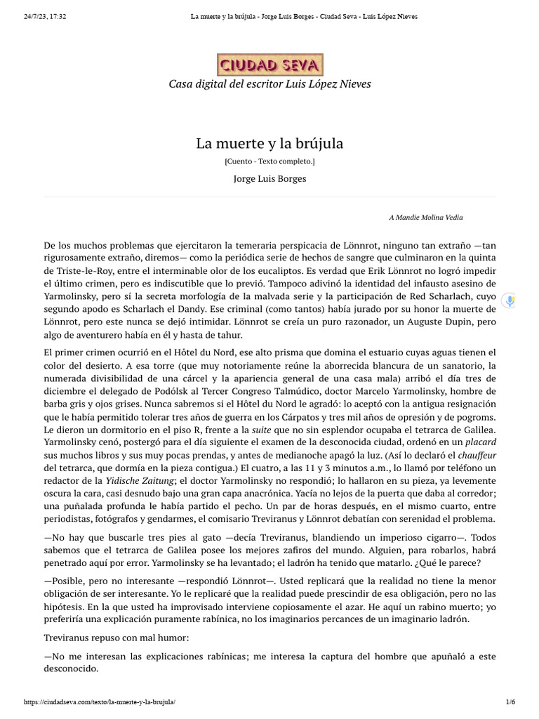 La muerte y la brújula de Borges | PDF | Novela negra, policíaca y suspenso