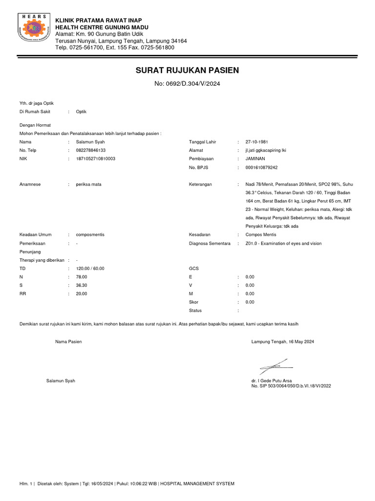 Rujukan Pemeriksaan Mata Pasien Salamun | PDF