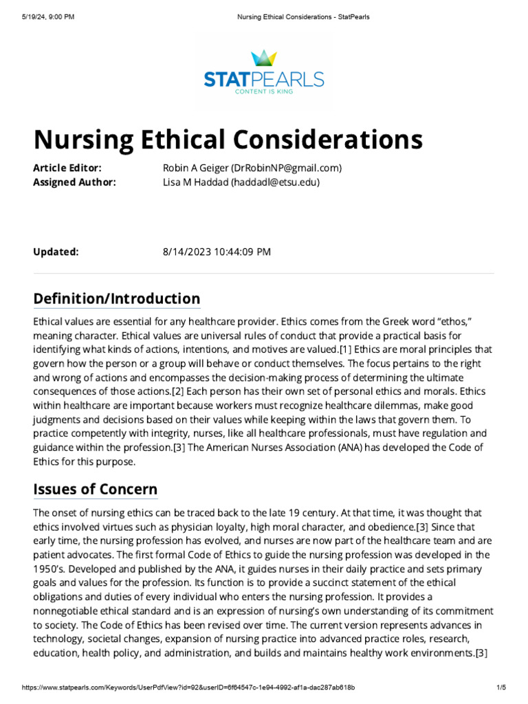 Nursing Ethical Considerations | PDF | Nursing | Medical Ethics