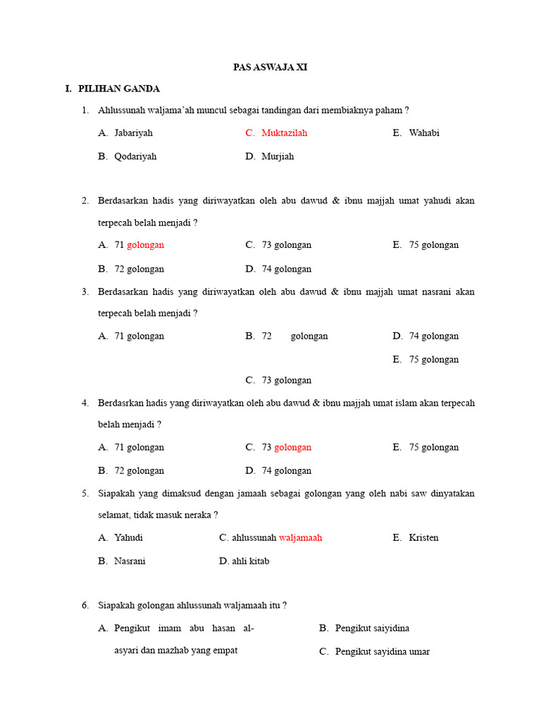 Soal Pas Aswaja Xi 2022 | PDF