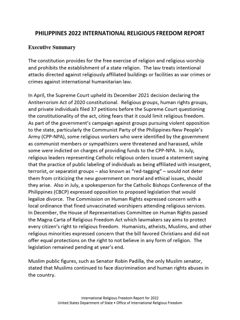 Philippines 2022 International Religious Freedom Report | Download Free ...