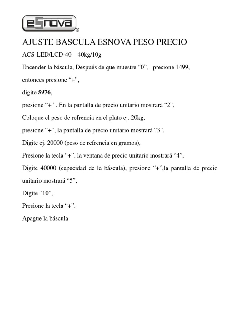 Ajuste Basculas Esnova ACS-LEDLCD-40 40kg10g | PDF