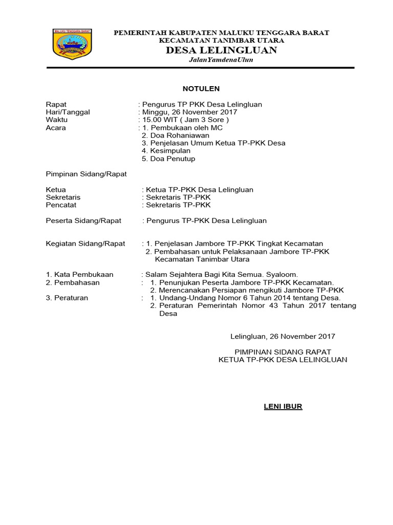 Notulen Rapat PKK | PDF