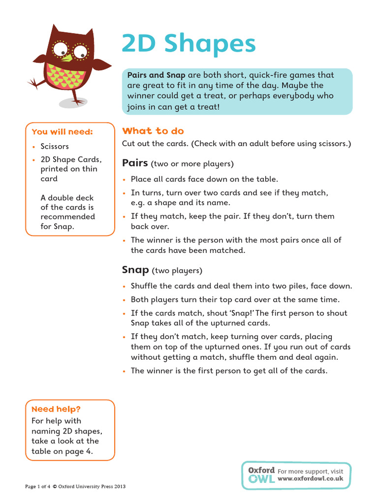 2D Shape Card Games Instructions | PDF | Shape | Elementary Geometry