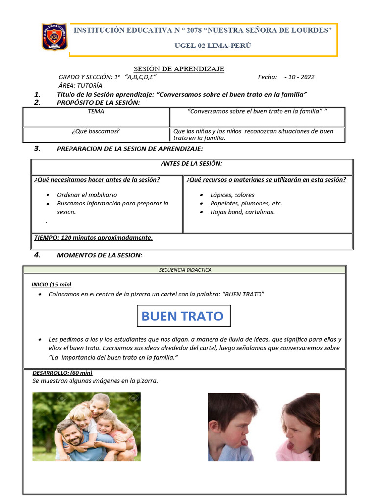 Sesión Tutoria Buen Trato en Familia | PDF | Aprendizaje