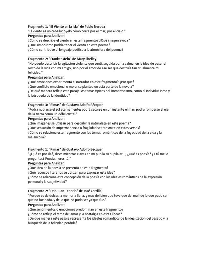Fragmentos Literarios Grado 11 | PDF | Poesía | Romanticismo