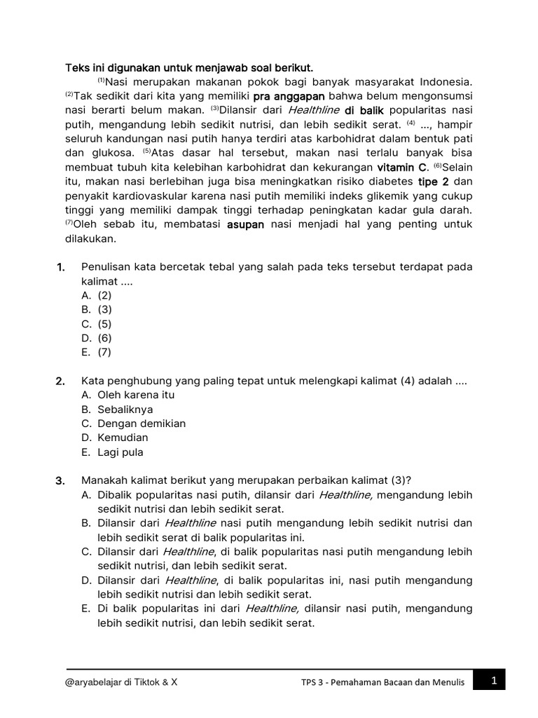 TPS 3 - Pemahaman Bacaan Dan Menulis | PDF | Karier & Perkembangan