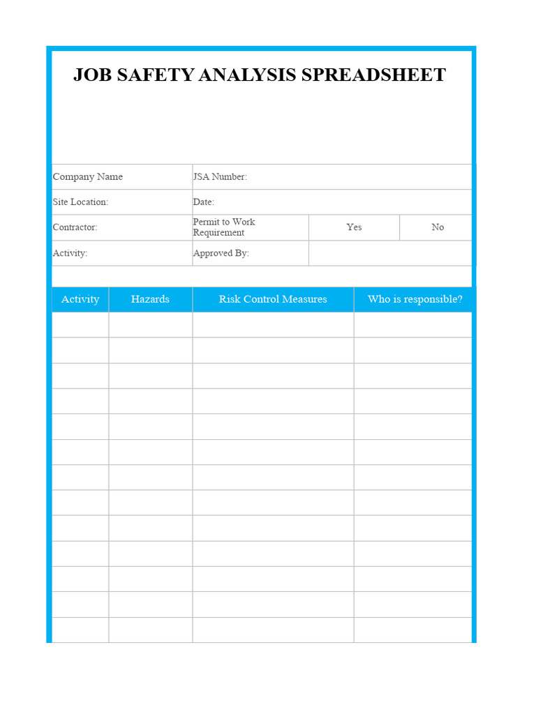 Job Safety Analysis Template Spreadsheet | PDF
