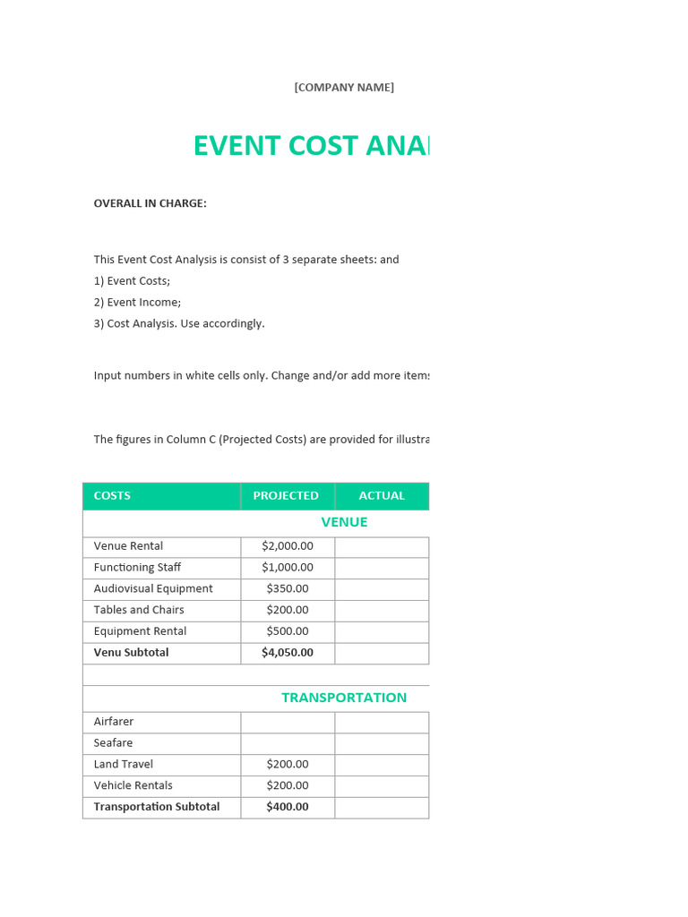 Event Cost Analysis Template | PDF | Tax Deduction | Taxes