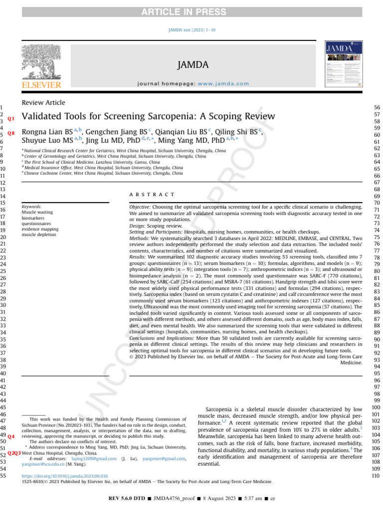 Validated Tools for Sarcopenia Screening | PDF | Systematic Review ...