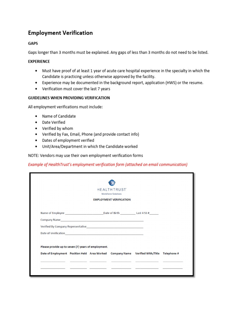 Employment Verification Guidelines | PDF