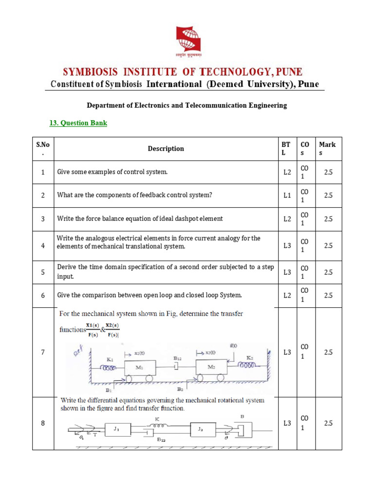2. Question Bank | PDF | Electronic Engineering | Control Theory