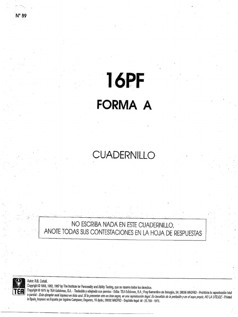 cuadernillo-de-preguntas-16-pf-forma-a | PDF