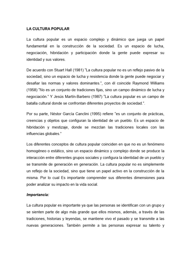 Definición y ejemplos de cultura popular | PDF | Sociedad | Tradiciones